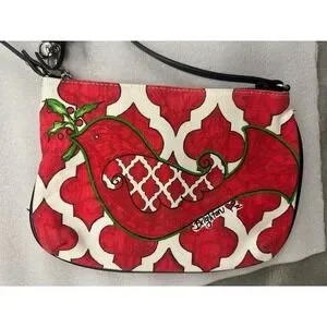 Brighton | Bags | Brighton Bird Crossbody Bag Red Cream Canvas Tassel ...